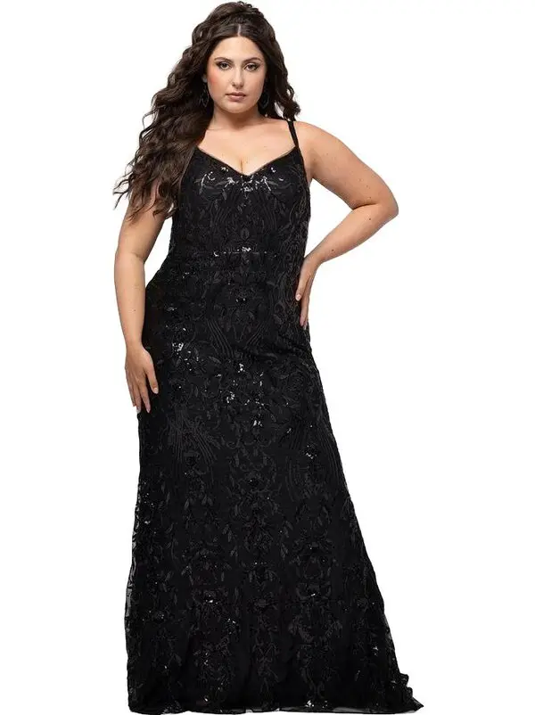 SYDNEY'S CLOSET Fitted Stretch Sequin Formal Dress - Black