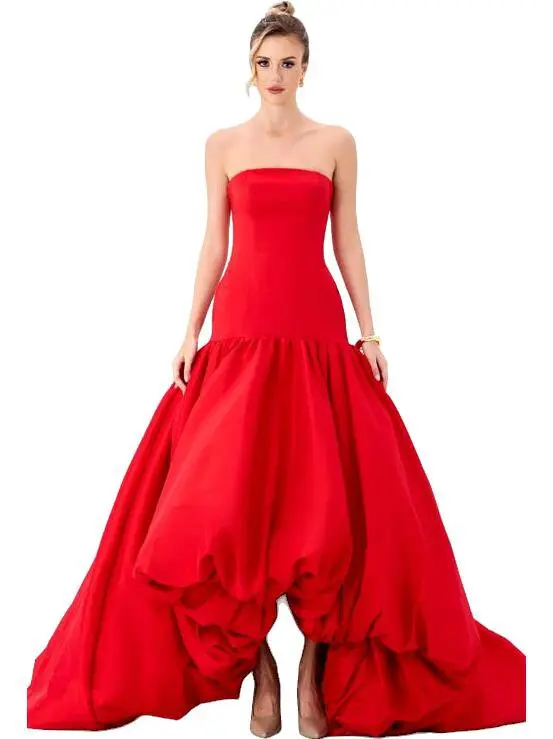 BARIANO Allegra Strapless Balloon Gown - Red