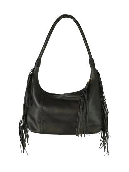 Carlos Falchi Fringe Leather Hobo Bag - Black