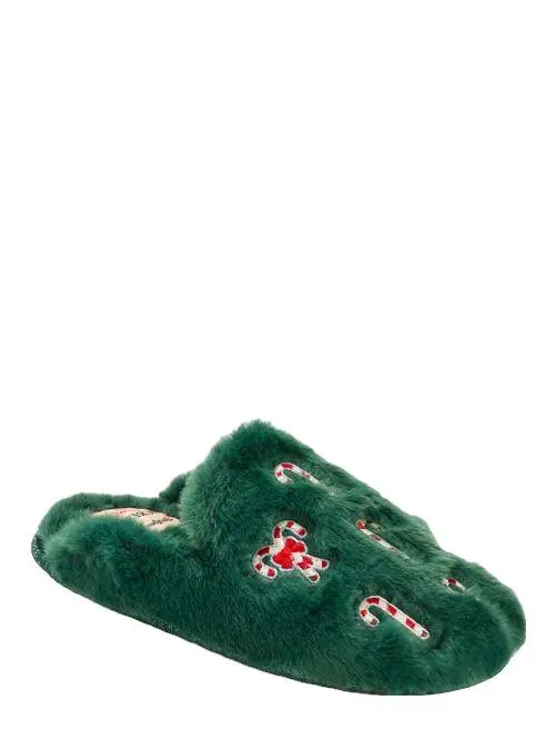 DEARFOAMS Holiday Fur Shaped Tab Scuff Slippers - Spruce