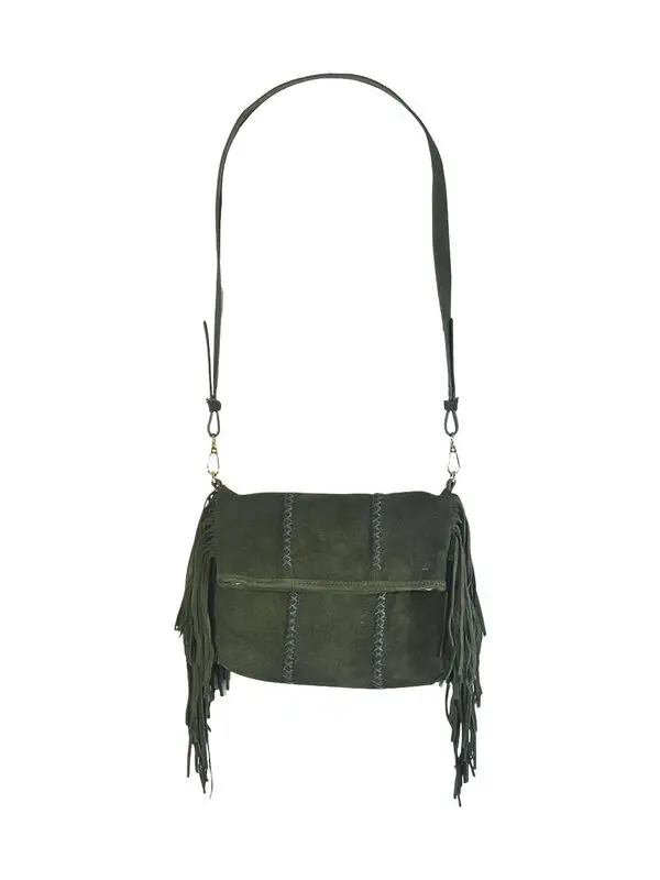 Carlos Falchi Medium Fringe Suede Crossbody Messenger - Olive