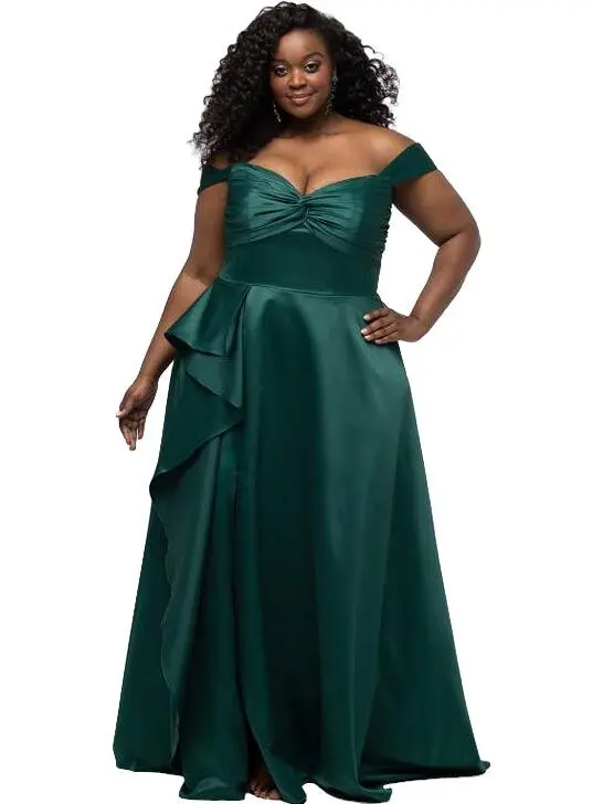 SYDNEY'S CLOSET Simple Satin A-line Dress With Slit - Forest