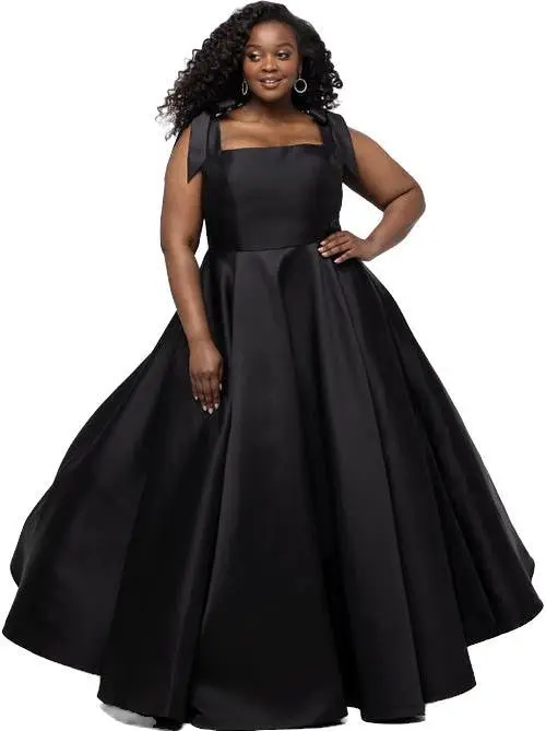 SYDNEY'S CLOSET Satin A-line Formal Gown With Bows - Black