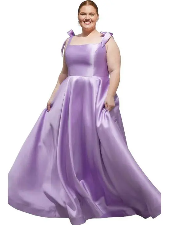 SYDNEY'S CLOSET Satin A-line Formal Gown With Bows - Lilac
