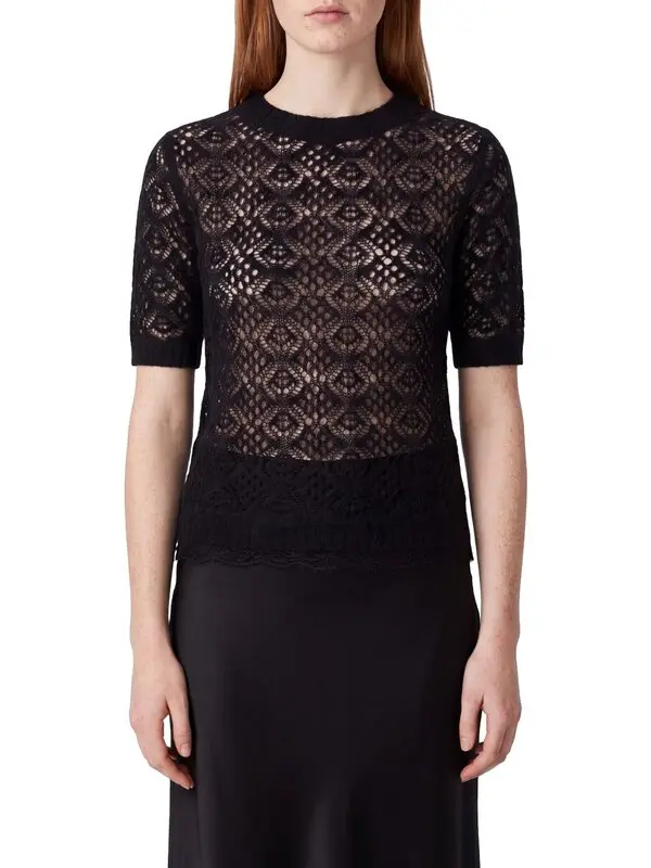 ERMANNO FIRENZE Openwork Knit Viscose Top With Crew Neck - Black