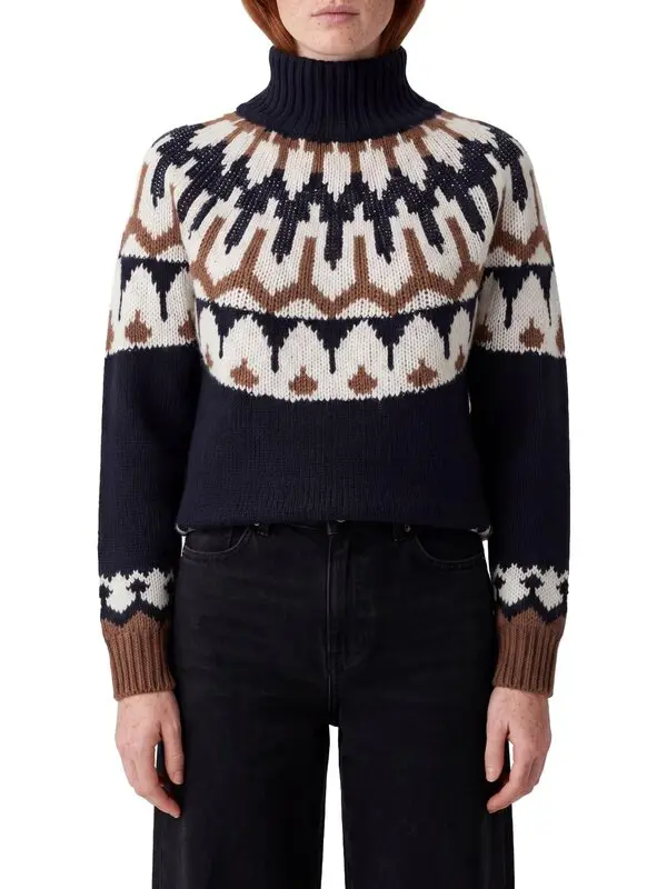 ERMANNO FIRENZE Ethnic Pattern Wool Turtleneck Jumper - Blue