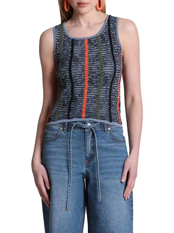 Avec Les Filles Stitch Stripe Sleeveless Top - Blue Multi
