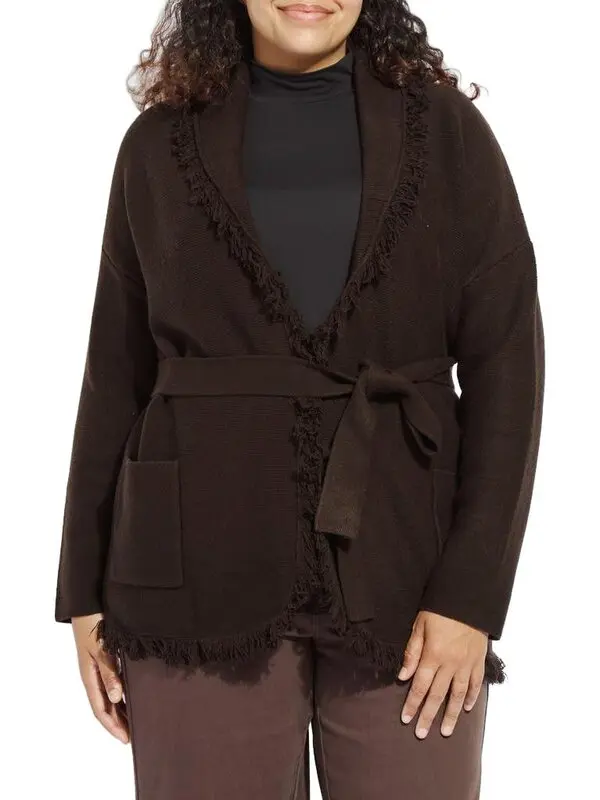 Lyssé Dixie Fringe Belted Cardigan - Double Espresso