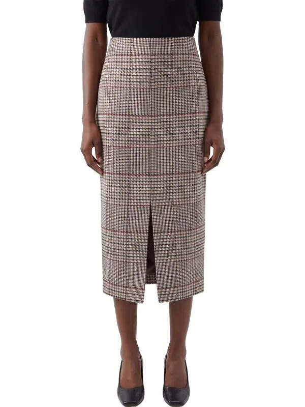 Federica Tosi Prince Of Wales Check Wool-blend Midi Pencil Skirt - Brown