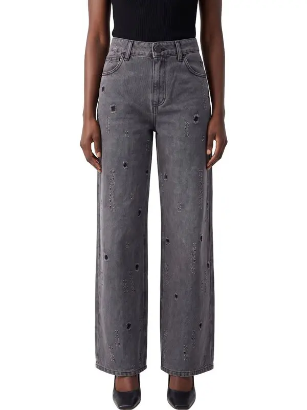 Federica Tosi High-waisted Wide-leg Jeans In Distressed Denim - Grey