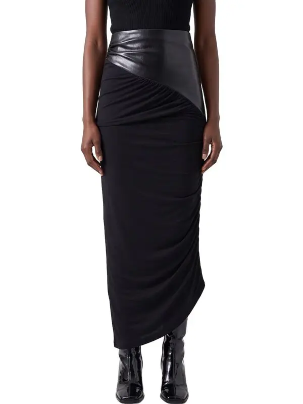 Andamane Draped Asymmetric Hem Midi Pencil Skirt - Black