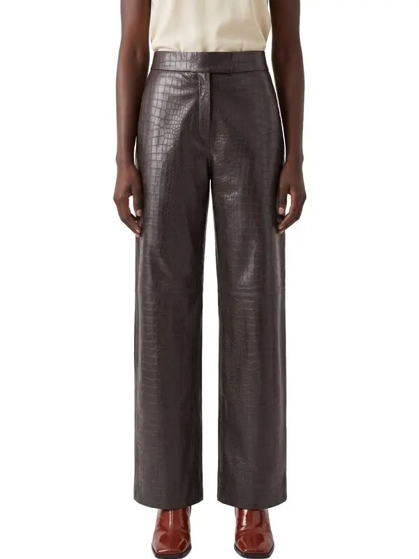 Federica Tosi High-waisted Croco-effect Leather Tapered Trousers - Brown