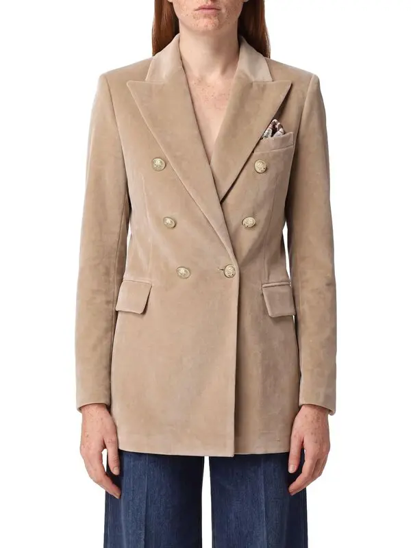 CIRCOLO 1901 Slim Fit Double-breasted Cropped Velvet Blazer - Camel
