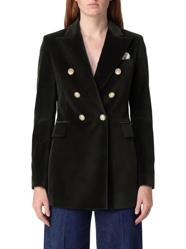 CIRCOLO 1901 Slim Fit Double-breasted Cropped Velvet Blazer - Green