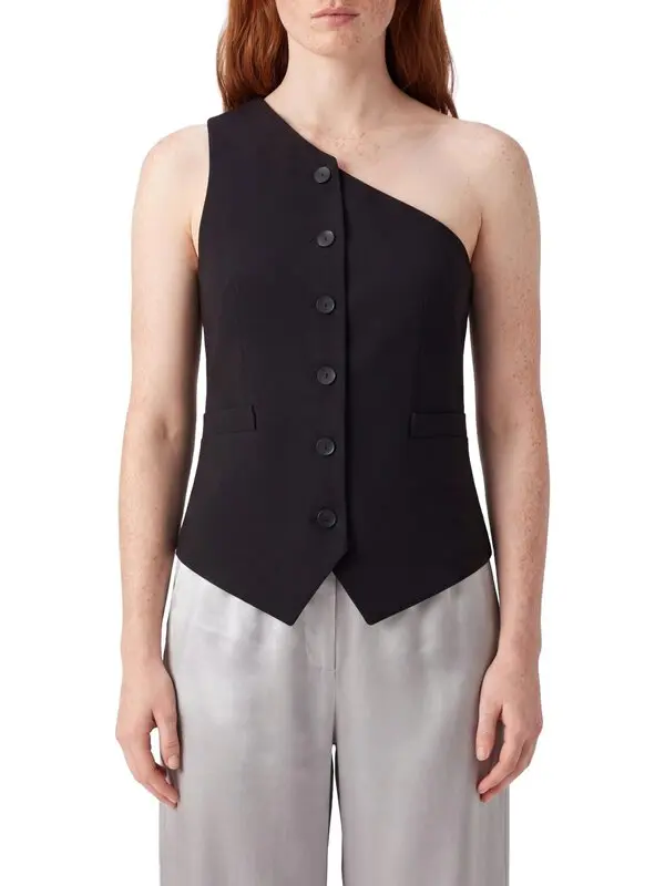 Federica Tosi Asymmetric One-shoulder Cotton Top With Buttons - Black
