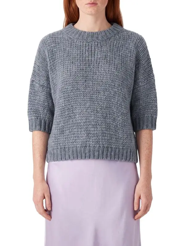 ROBERTO COLLINA Short-sleeved Alpaca Wool Crewneck Jumper - Gnawed Blue