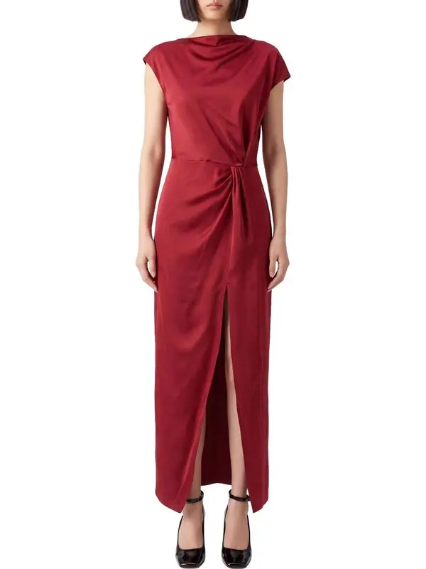 Federica Tosi Draped Asymmetric Satin Midi Evening Dress - Red