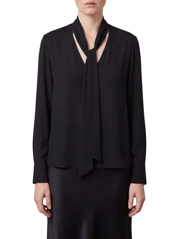Federica Tosi Pussy-bow Silk-blend Blouse With Long Sleeves - Black