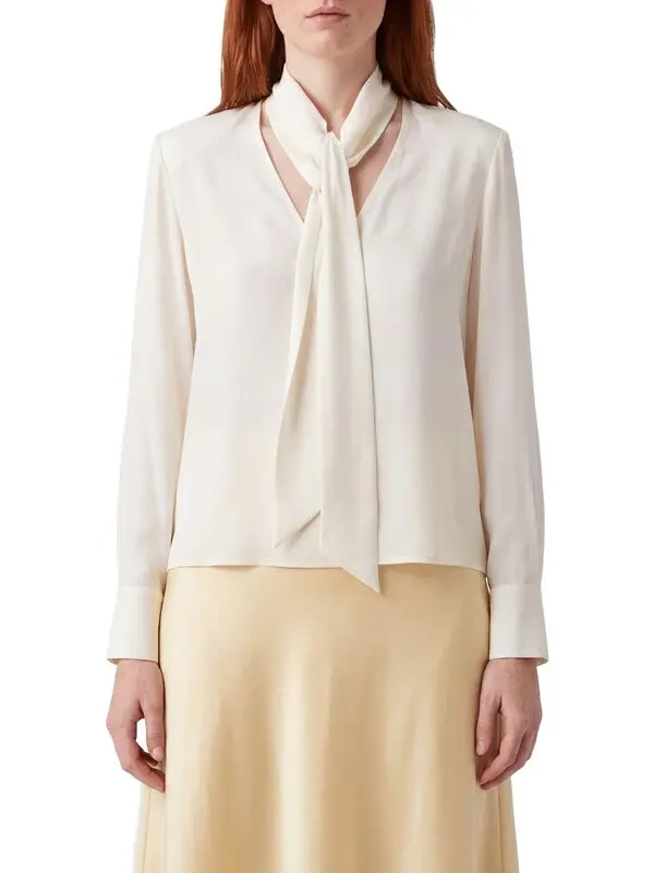 Federica Tosi Pussy-bow Silk-blend Blouse With Long Sleeves - Brown