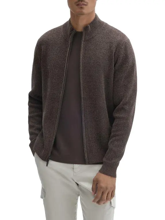 Robert Barakett Idris Full Zip Mock Neck Sweater - Brown