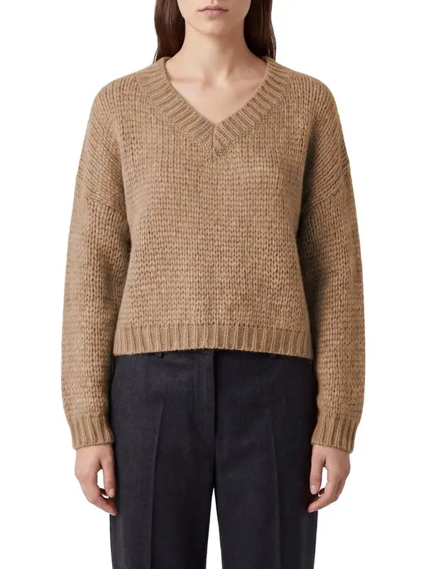 ROBERTO COLLINA V-neck Alpaca And Wool-blend Jumper With Ribbed Trims - Camel