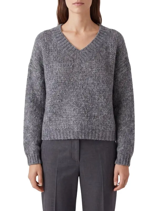 ROBERTO COLLINA V-neck Alpaca And Wool-blend Jumper With Ribbed Trims - Grey
