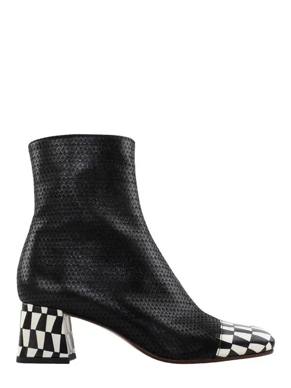 Chie Mihara Volkiria49 Plaid Print Leather Ankle Boots - Black