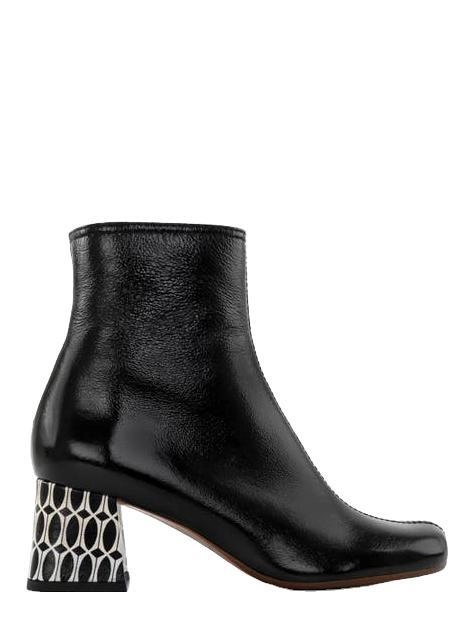 Chie Mihara Muki49 Patent Leather Geometric Print Ankle Boots - Black
