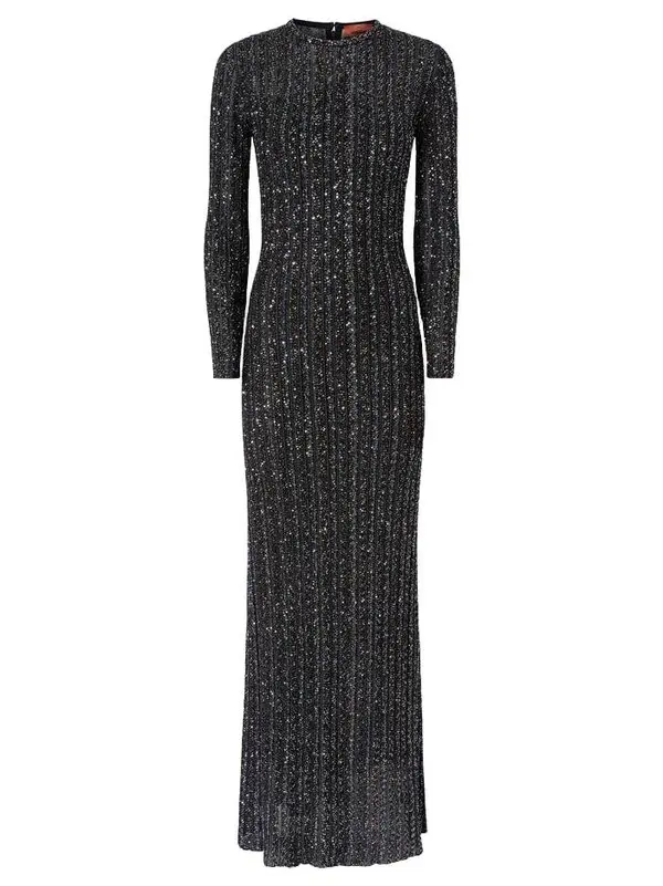 Missoni Long Crewneck Striped Knit Dress With Sequins - Multicoloured