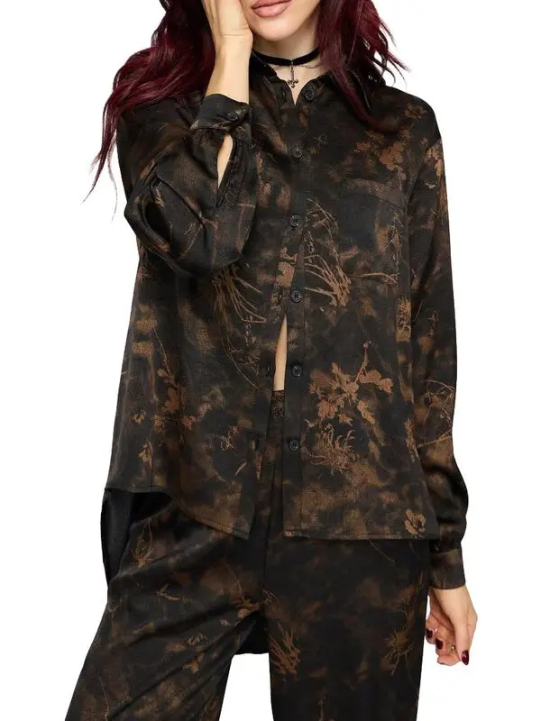 DISTURBIA Gallo Satin Shirt - Brown