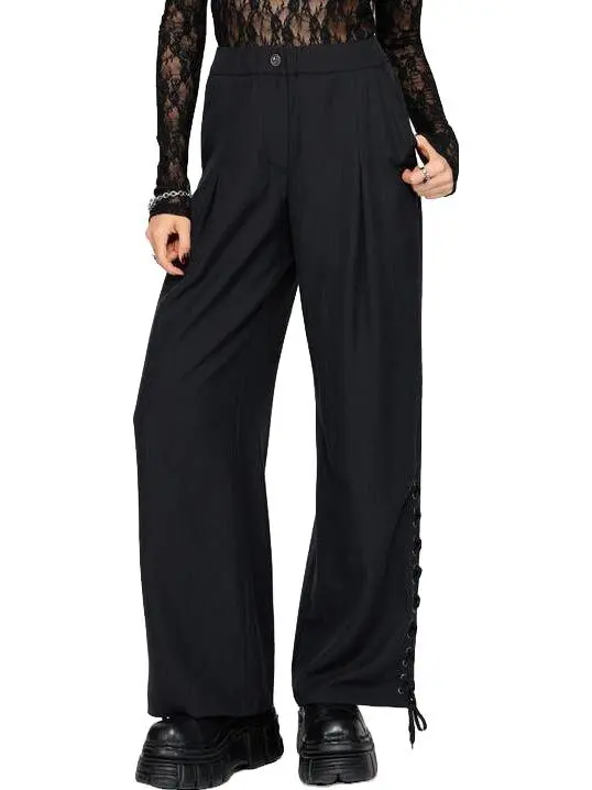 DISTURBIA Devon Lace Up Wide Leg Trouser - Black