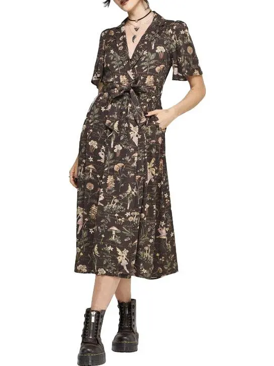 DISTURBIA Faela Fairy Tie Waist Wrap Midi Dress - Black