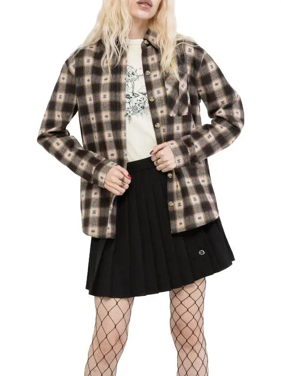 DISTURBIA Emily Oversized Longline Shirt - Brown