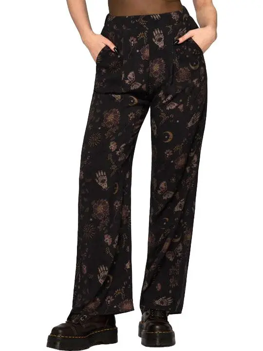 DISTURBIA Angela Folk Print Wide Leg Trouser - Black