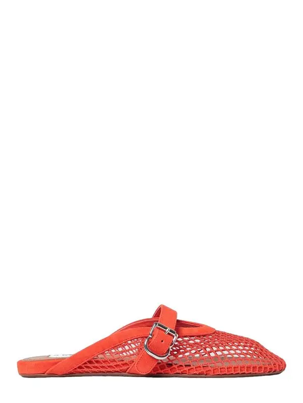 Alaïa Low-heeled Mules In Mesh Nylon And Suede With Strap - Orange