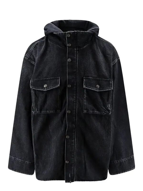 Balenciaga Relaxed Fit Denim Utility Jacket With High Neck - Black