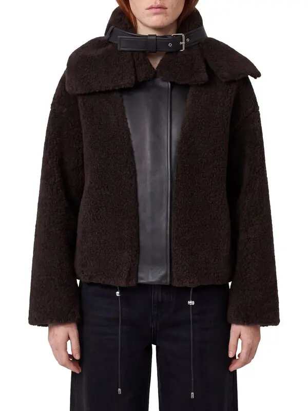 Sportmax Cropped Faux Fur Jacket With Drawstring And A Relaxed Fit - Brown
