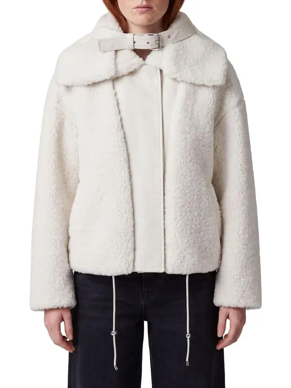 Sportmax Cropped Faux Fur Jacket With Drawstring And A Relaxed Fit - Ecru