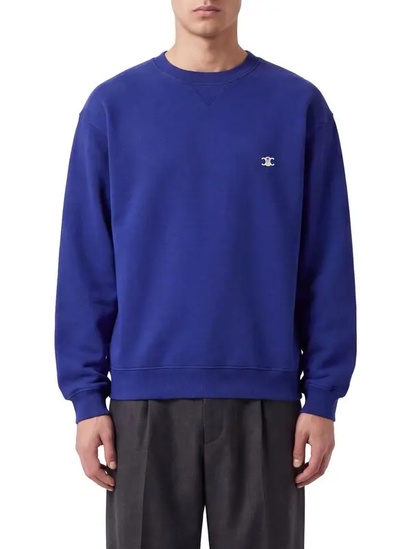 Celine Triomphe Logo Contrast-embroidered Cotton Crewneck Sweatshirt - Blue