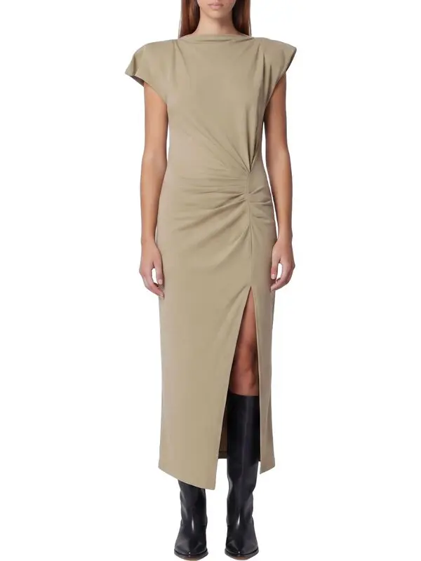 Isabel Marant Étoile Nadela Draped Cotton Midi Sheath Dress With Side Slit - Bronze