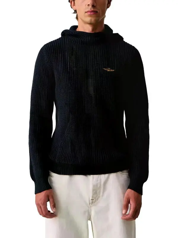 AERONAUTICA MILITARE Ribbed-knit Hoodie - Blue