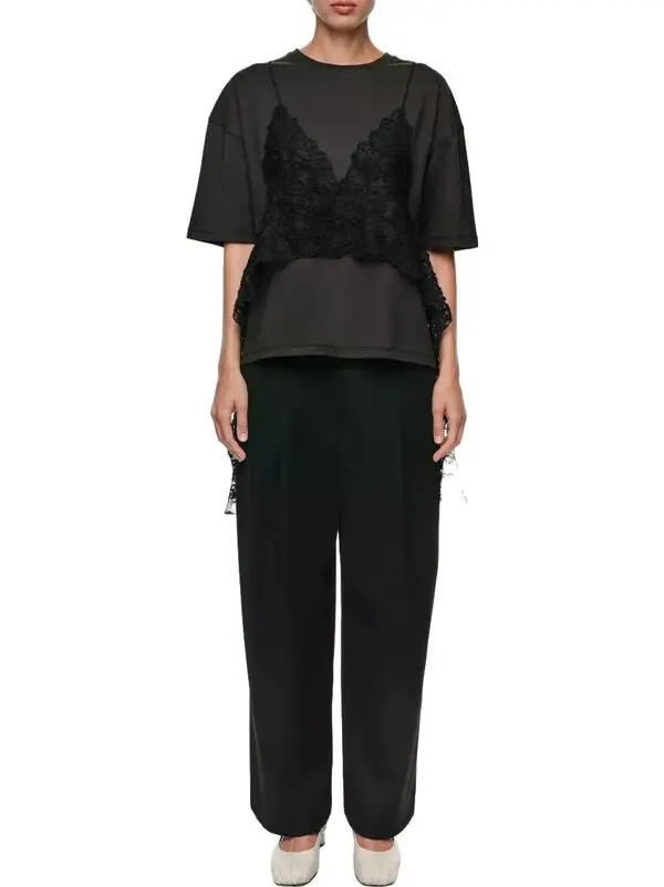 Bimba Y Lola Faded T-shirt Top With Lace Overlay - Black