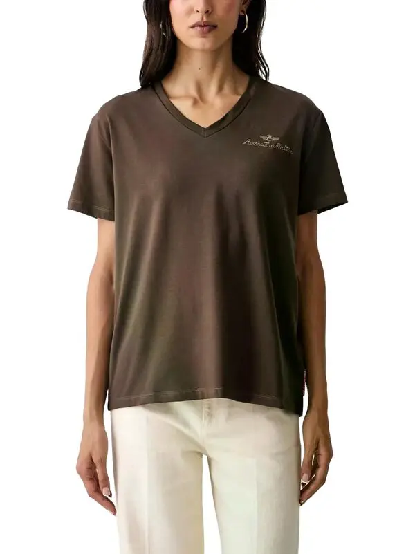 AERONAUTICA MILITARE Logo-embroidered V-neck T-shirt - Brown
