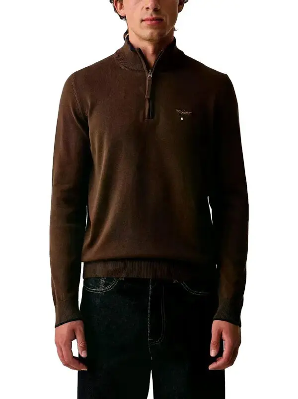 AERONAUTICA MILITARE Logo-embroidered Quarter-zip Sweater - Brown