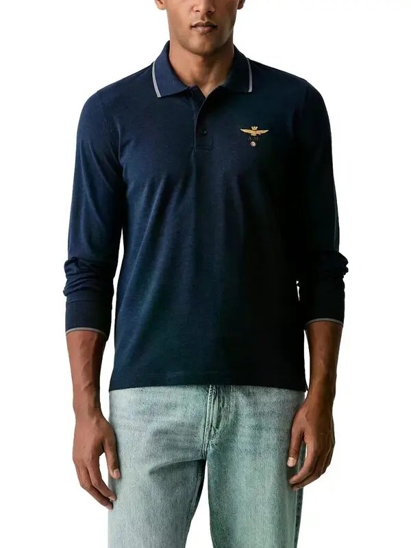 AERONAUTICA MILITARE Logo-embroidered Long-sleeve Polo Shirt - Blue