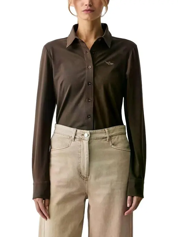 AERONAUTICA MILITARE Logo-embroidered Long-sleeve Shirt - Brown
