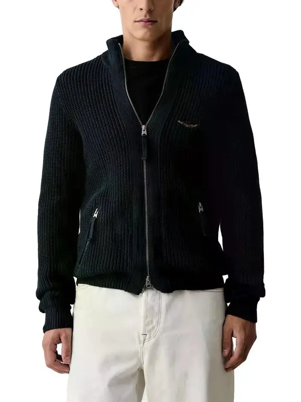 AERONAUTICA MILITARE Zip-up Ribbed-knit Cardigan - Blue