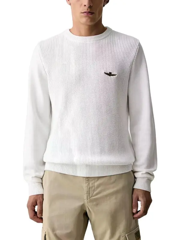 AERONAUTICA MILITARE Logo-embroidered Ribbed-knit Sweater - White