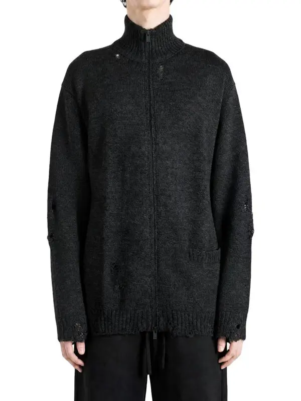 Yohji Yamamoto Distressed Zip-up Sweater - Grey