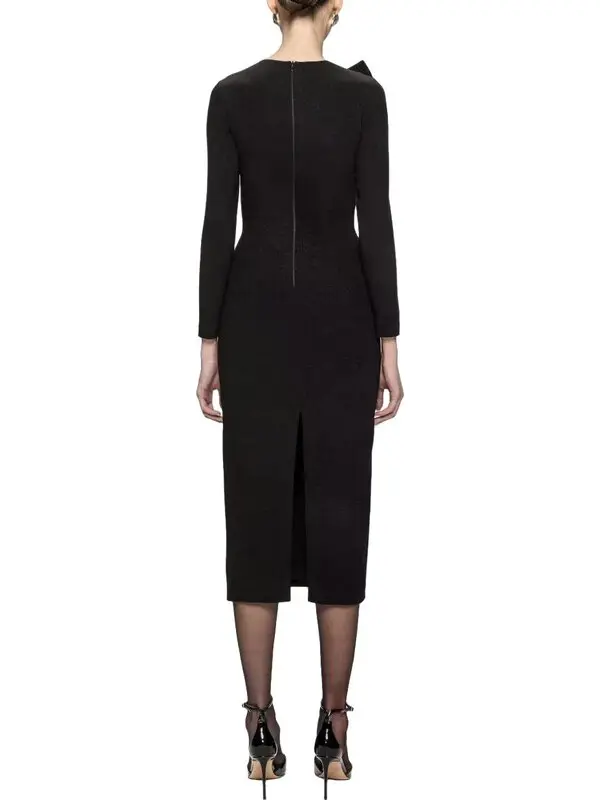 NISSA Lurex Crepe Bow-detail Midi Dress - Black